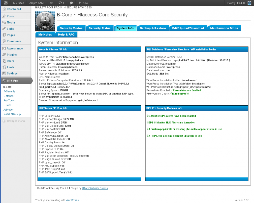 BulletProof Security Pro Screenshots – BPS Pro Screenshots